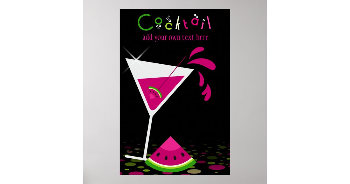 Pink Watermelon Martini Cocktail Party Poster | Zazzle