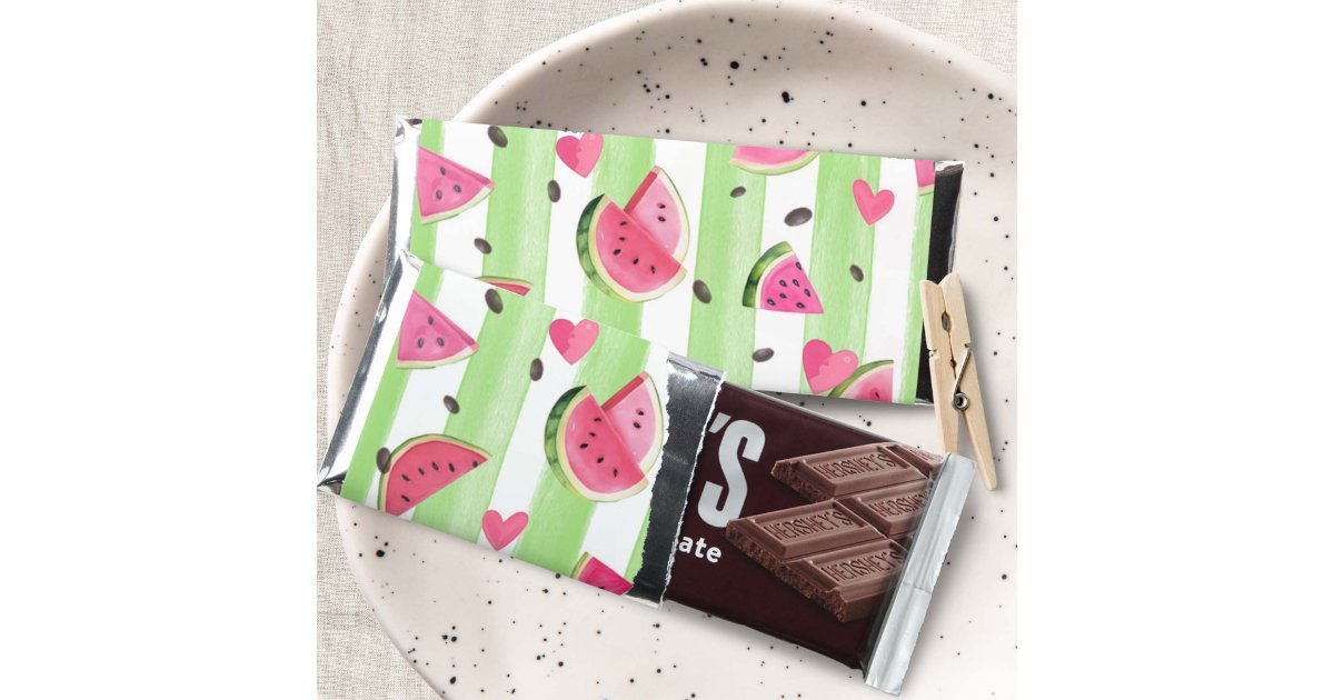 pink watermelon, summer fruit birthday candy hershey bar favors | Zazzle