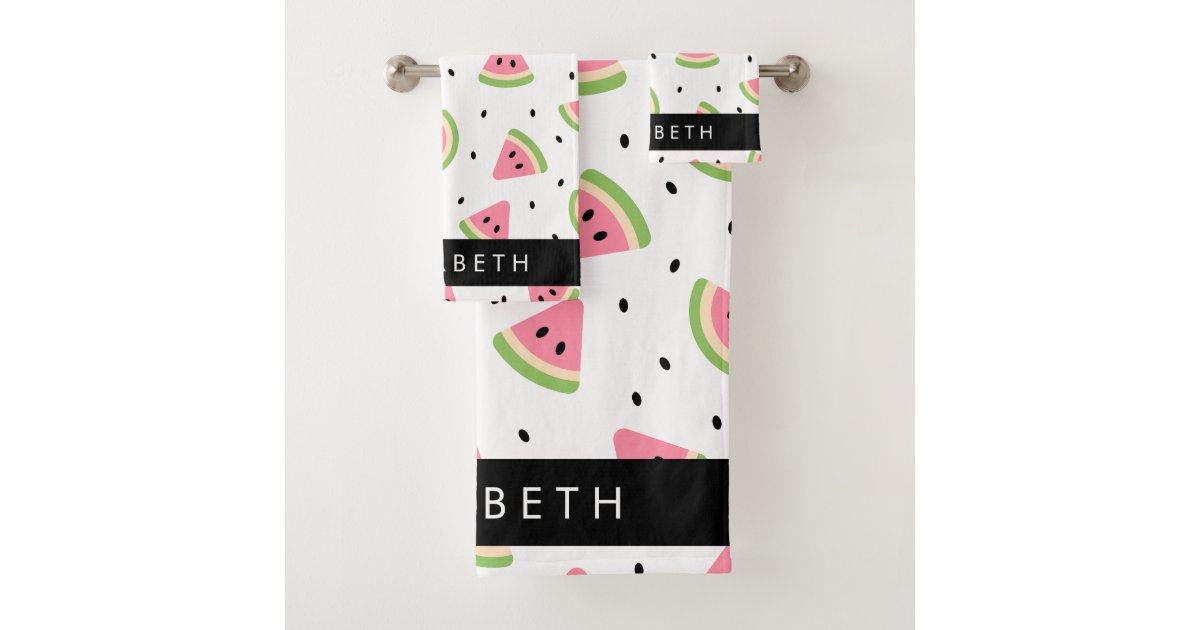 Pink Watermelons, Watermelon Seeds, Your Name Bath Towel Set | Zazzle