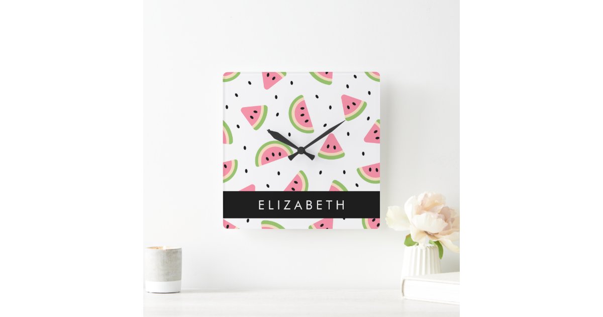 Pink Watermelons, Watermelon Seeds, Your Name Square Wall Clock | Zazzle