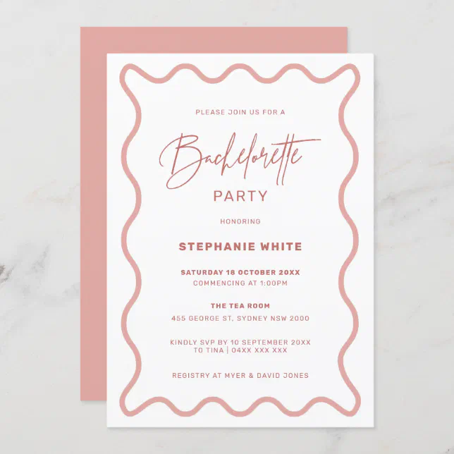 Pink Wavy Border Bachelorette Party Invitation | Zazzle