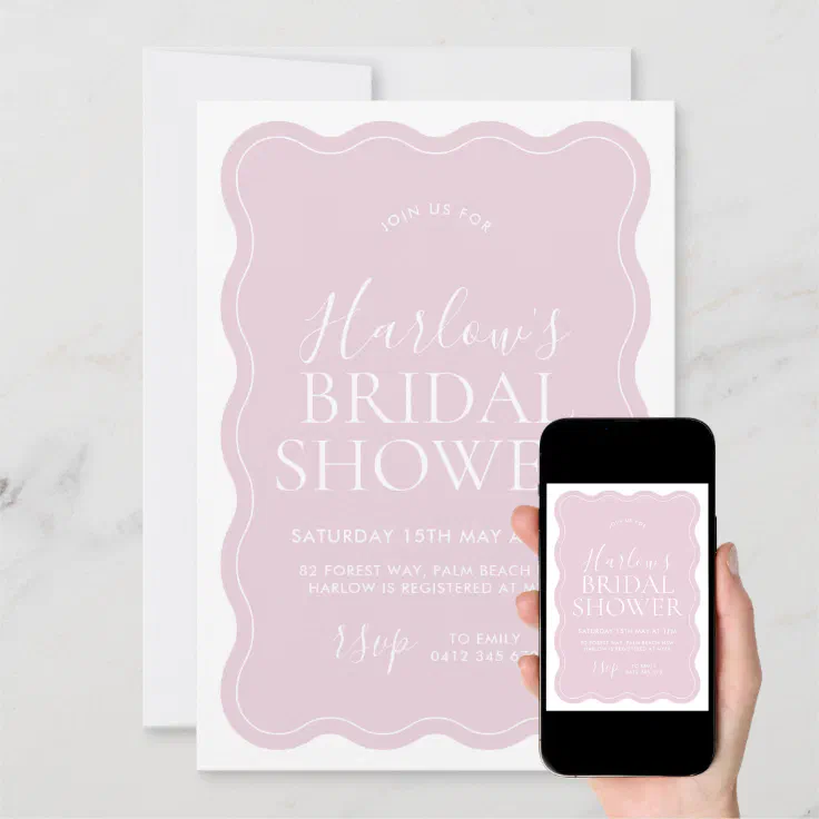 Pink Wavy Border Bridal Shower Invitation | Zazzle Pink Wavy Border Bridal Shower Invitation | Zazzle