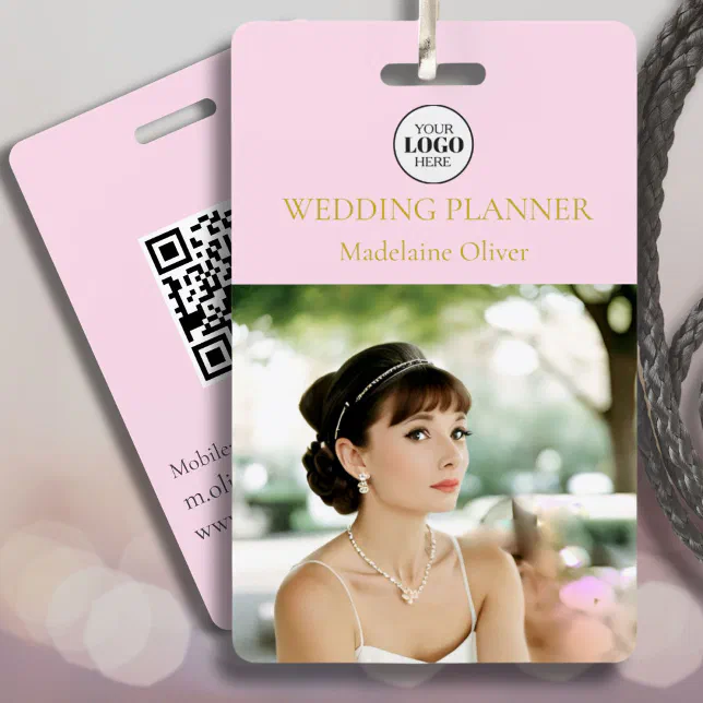 Pink Wedding Planner Photo Logo Employee Badge | Zazzle