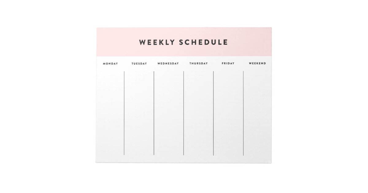 Pink Weekly Schedule Notepad | Zazzle