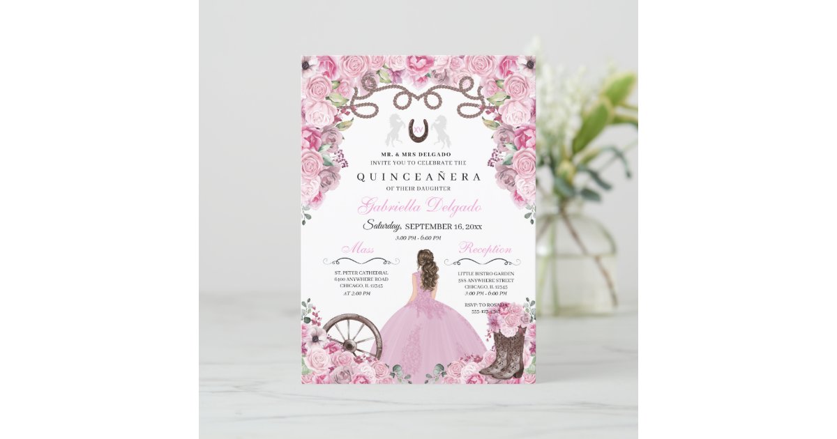 Pink Western Charra Girl Ranchero Quinceanera Invitation | Zazzle