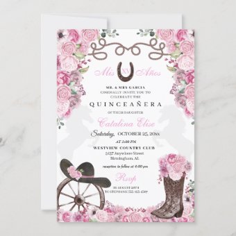 Pink Western Charra Ranchero Quinceanera Invitation | Zazzle