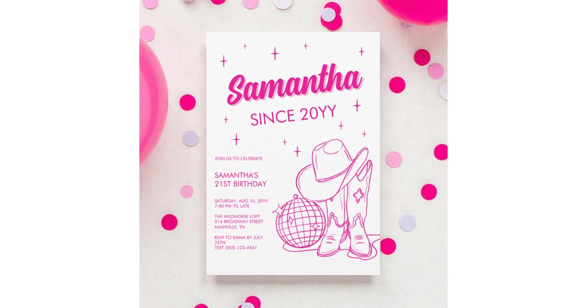 Pink Western Country Disco 21st Birthday Party Invitation | Zazzle