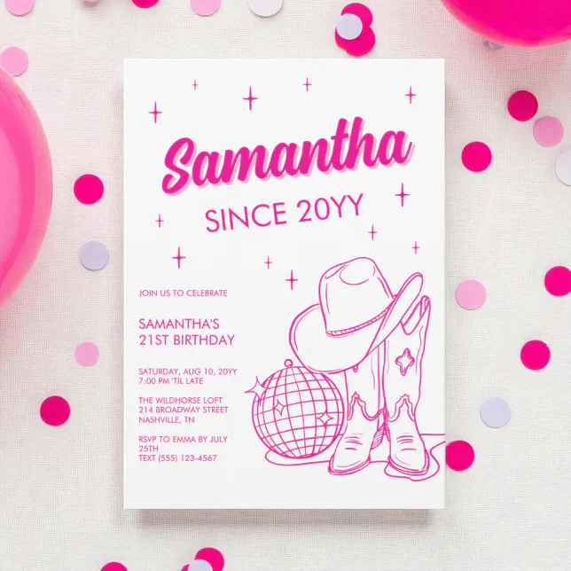 Pink Western Country Disco 21st Birthday Party Invitation | Zazzle