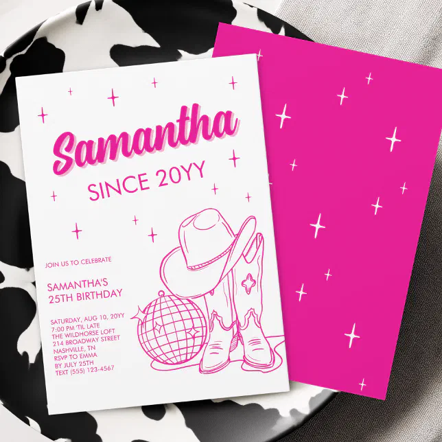 Pink Western Country Disco 25th Birthday Party Invitation | Zazzle