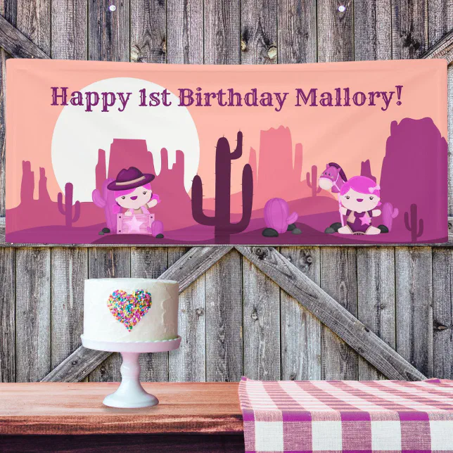 Pink Western Cowgirl Desert Age 1 Birthday Banner | Zazzle