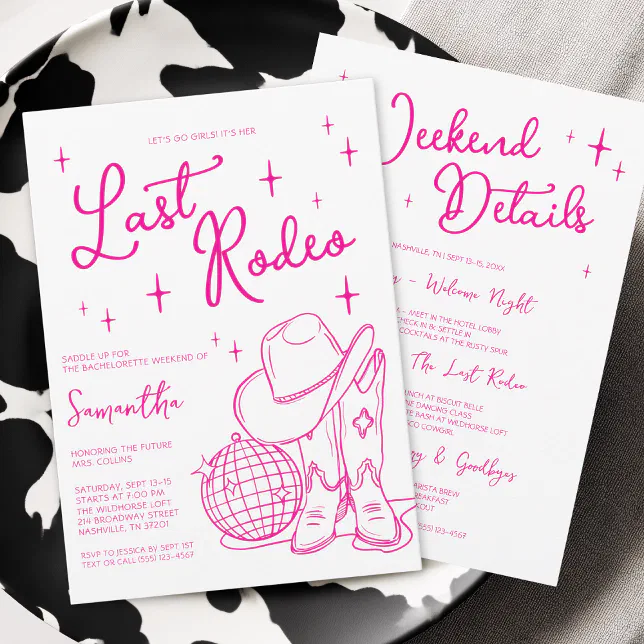 Pink Western Last Rodeo Bachelorette Weekend Invitation | Zazzle