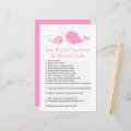 Pink Whale How well do you know baby shower game | Zazzle