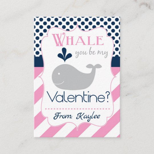 Pink Whale You Be My Valentine Note Card | Zazzle.com