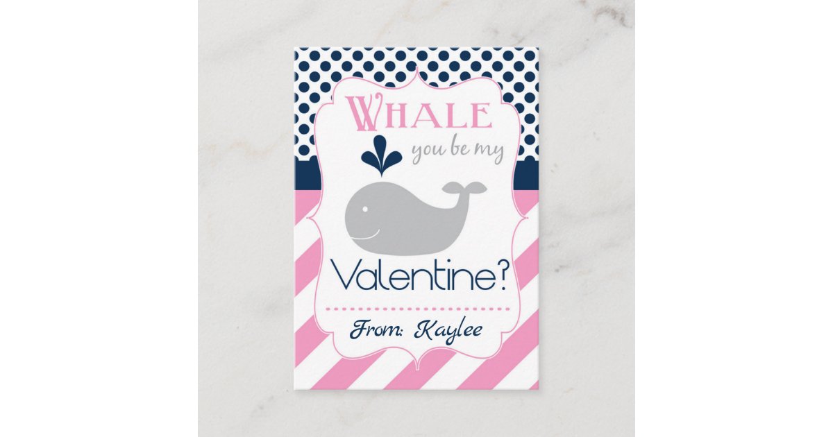 Pink Whale You Be My Valentine Note Card | Zazzle.com