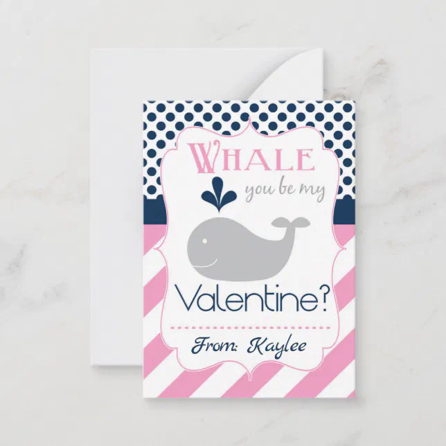 Pink Whale You Be My Valentine Note Card | Zazzle