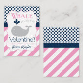 Pink Whale You Be My Valentine Note Card | Zazzle