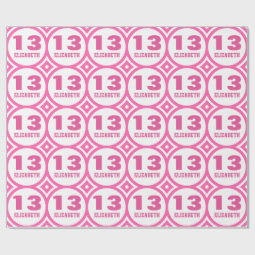 Pink White 13th TEEN Birthday Custom Name A8E Wrapping Paper | Zazzle