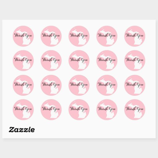 Pink White and Black Michigan Wedding Thank You Classic Round Sticker ...