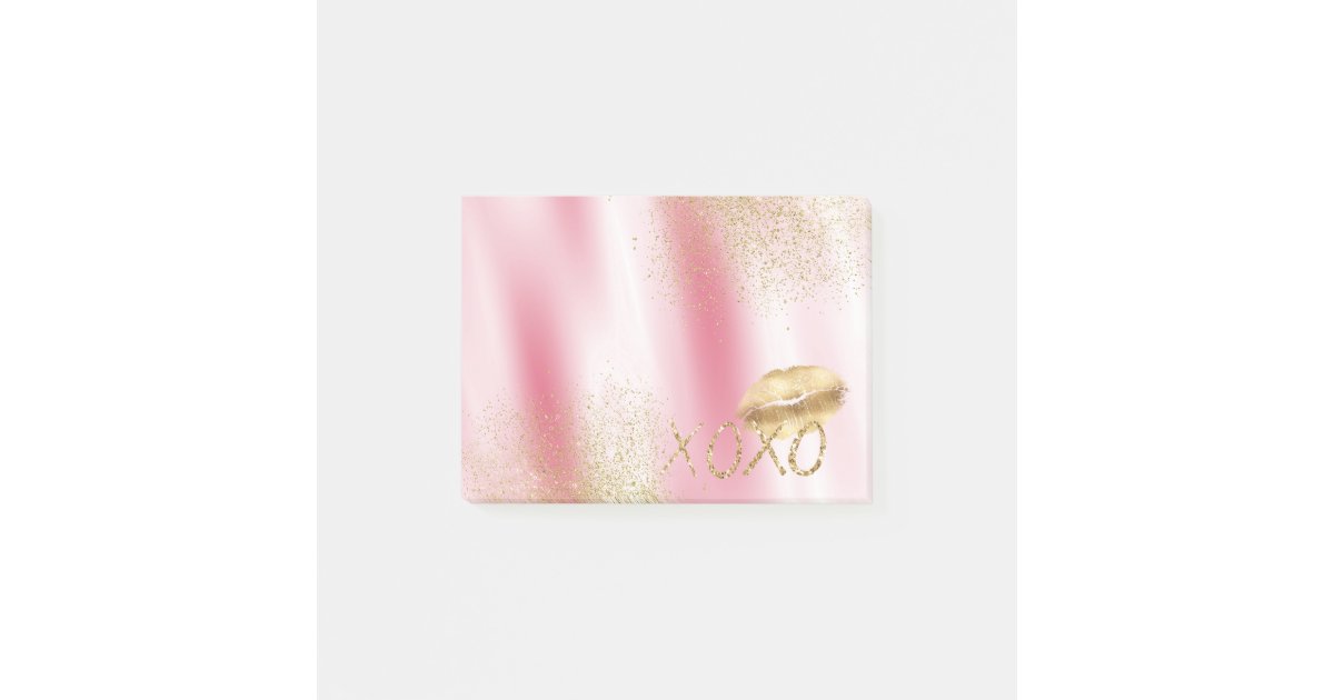 Pink White and Gold Lips Kiss Gold Glitter XOXO Post-it Notes | Zazzle