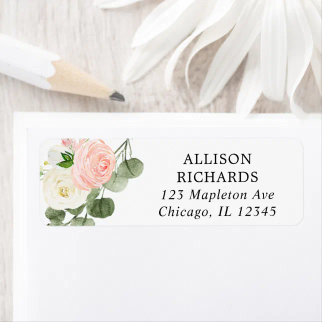 Pink white and greenery floral label | Zazzle