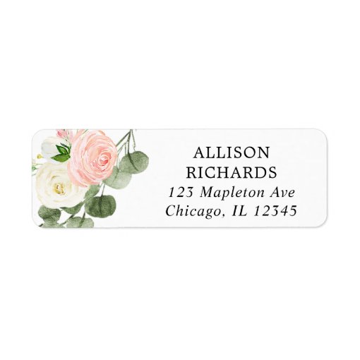 Pink white and greenery floral label | Zazzle