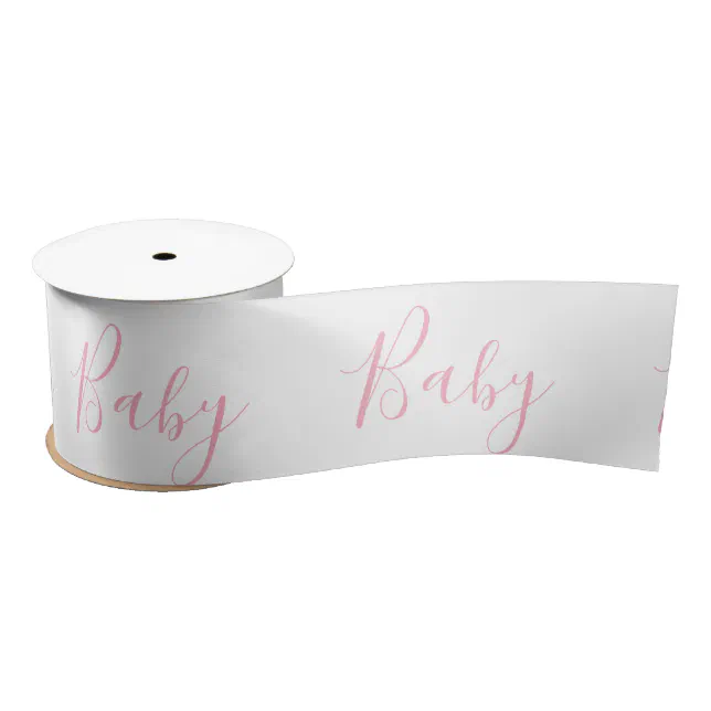 Pink White Baby Girl Script Elegant Baby Shower Satin Ribbon | Zazzle
