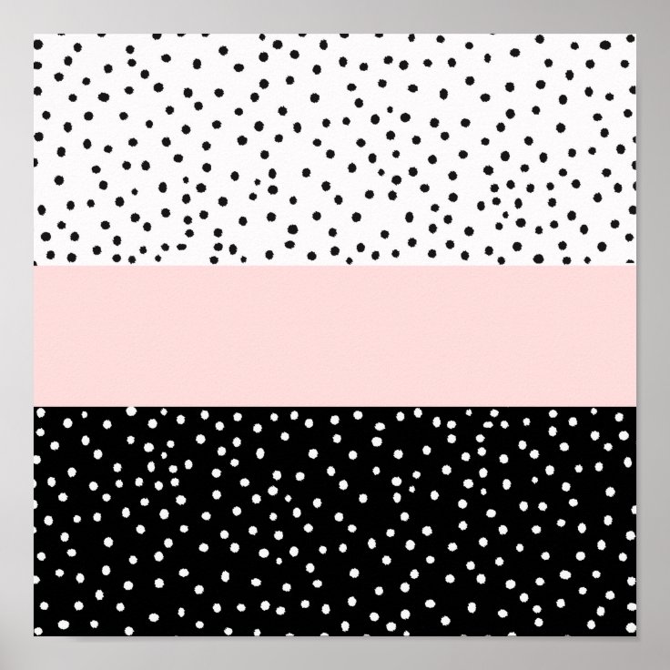 Pink white black watercolor polka dots poster | Zazzle