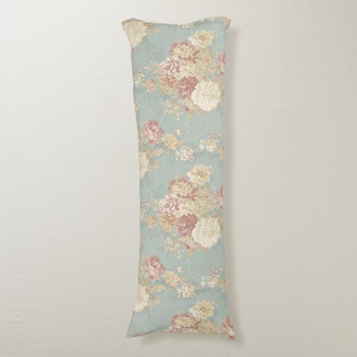Pink White Blush Roses on Blue Background Body Pillow | Zazzle