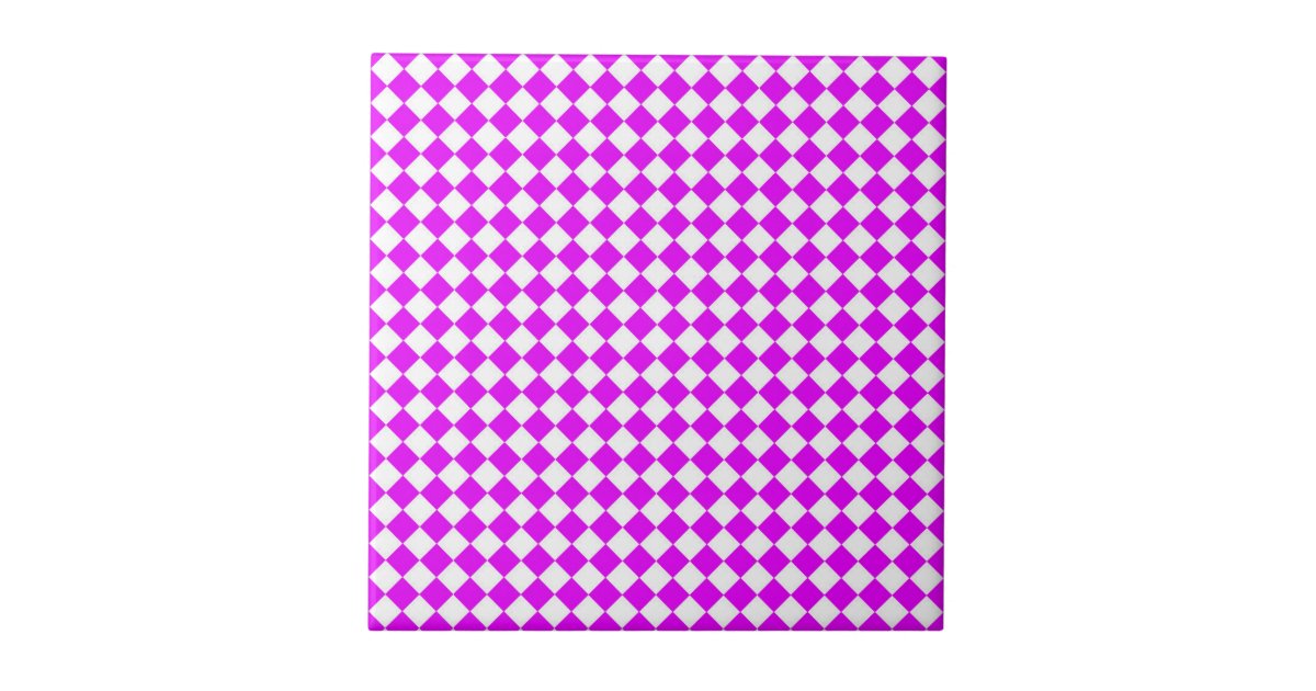 Pink White Checker Diamond Pattern Ceramic Tile | Zazzle