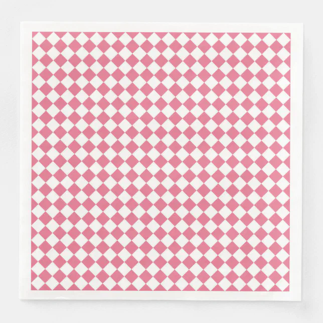 Pink White Checker Diamond Pattern Paper Dinner Napkins | Zazzle