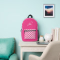 Pink White Checkerboard Check Pattern Logo Printed Backpack | Zazzle