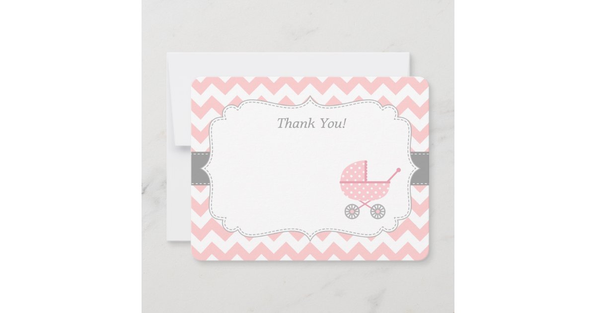 Pink White Chevron Stroller Thank You Note Cards | Zazzle