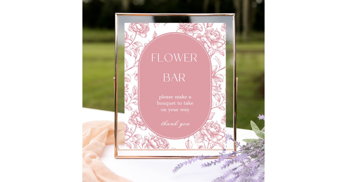Pink White Chinoiserie Flower Bar Sign | Zazzle