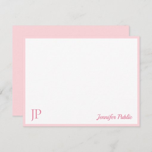 Pink White Classic Handwritten Script Monogram Note Card | Zazzle