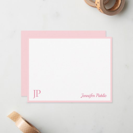Pink White Classic Handwritten Script Monogram Note Card | Zazzle