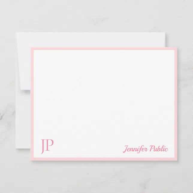 Pink White Classic Handwritten Script Monogram Note Card | Zazzle
