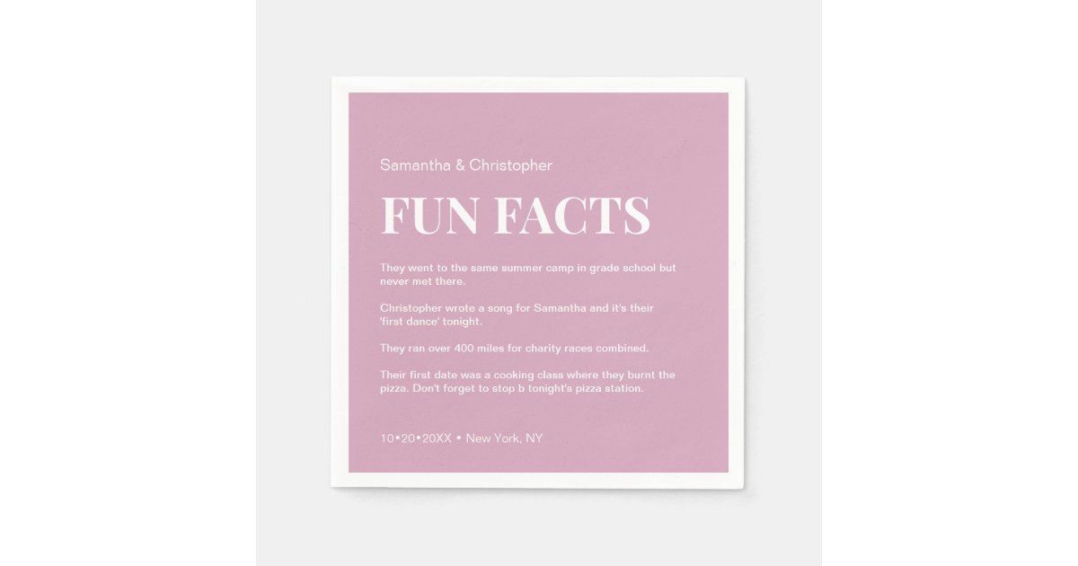 Pink white Custom fun fact typography Wedding Napkins | Zazzle