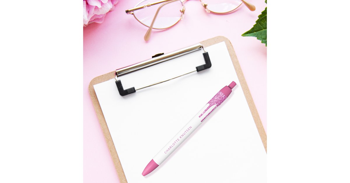 Pink white custom monogram name script pen | Zazzle