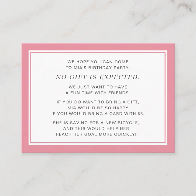 Pink White Fiver 5 Dollar Birthday Party Enclosure Card | Zazzle