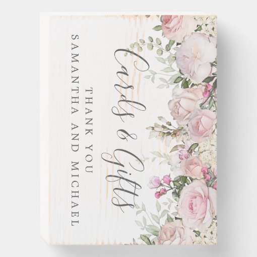 Pink White Floral Wedding Cards and Gifts Wooden Box Sign | Zazzle