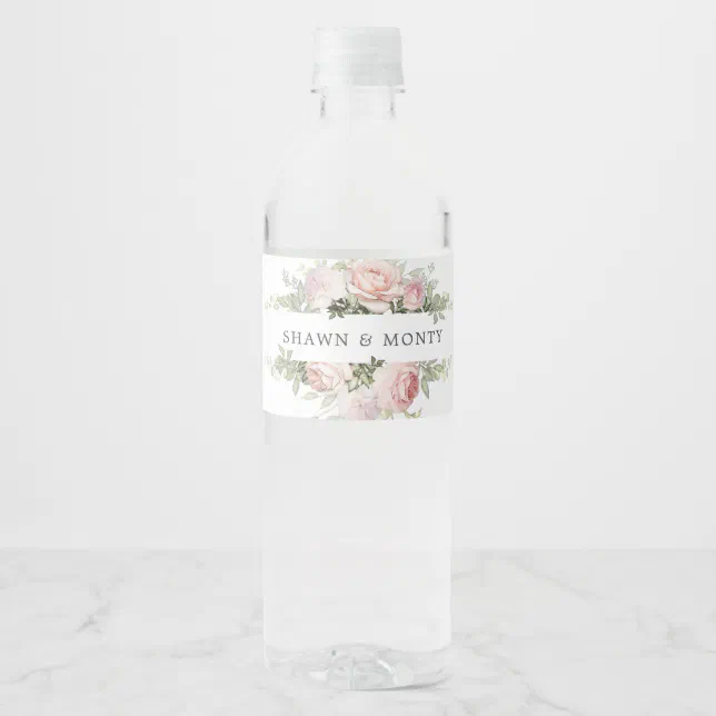 Pink White Floral Wedding Water Bottle Label | Zazzle