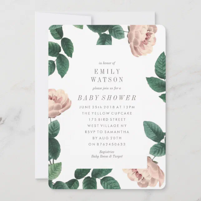 Pink & White Flower Frame Baby Shower Invitation | Zazzle