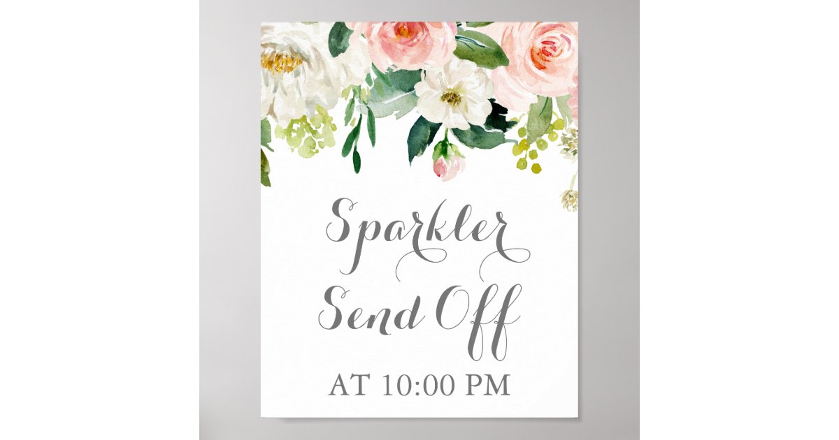 Pink White Flower Sparkler Send Off Sign Poster | Zazzle