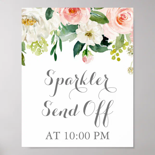 Pink White Flower Sparkler Send Off Sign Poster | Zazzle