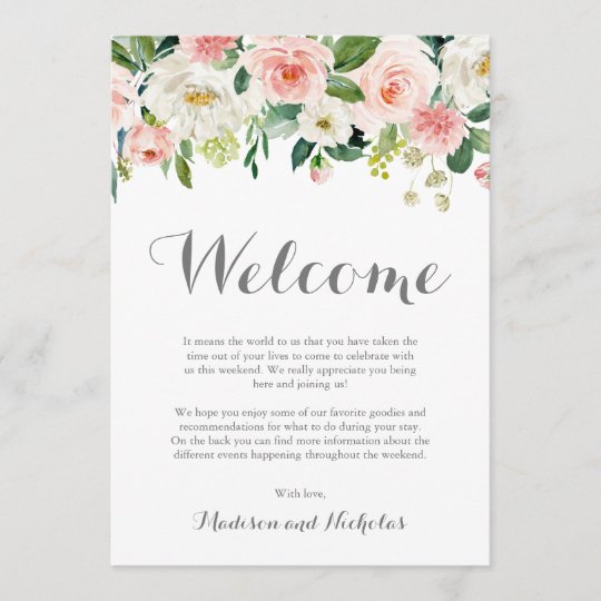 Pink White Flower Wedding Hotel Welcome Cards | Zazzle.com