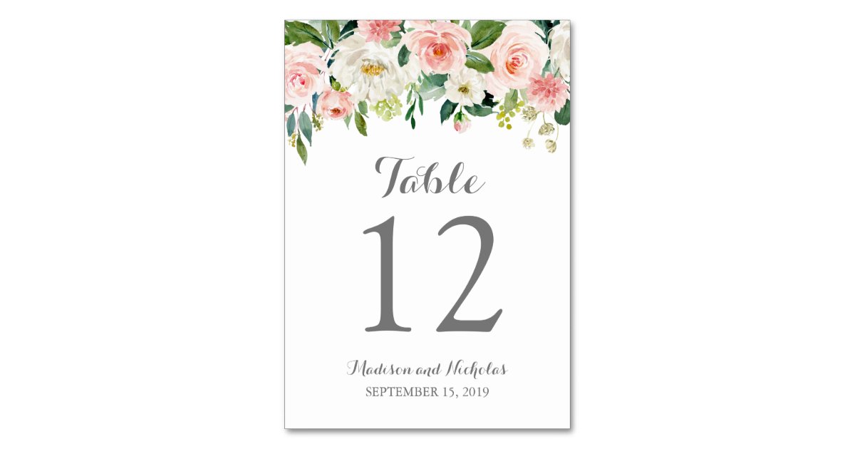 Pink White Flower Wedding Table Number Cards | Zazzle