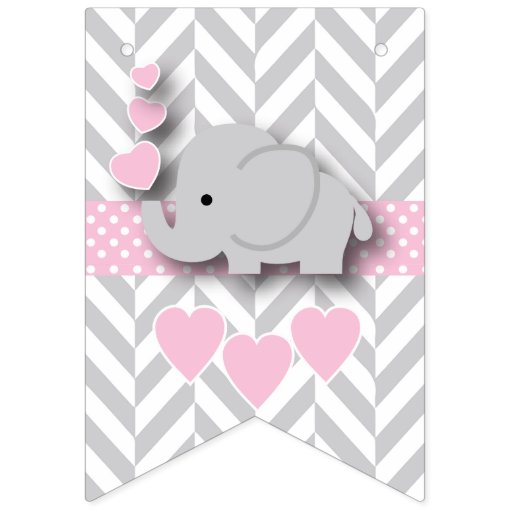 Pink, White Gray Elephant Baby Sprinkle Bunting Flags | Zazzle