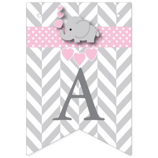 Pink, White Gray Elephant Baby Sprinkle Bunting Flags | Zazzle