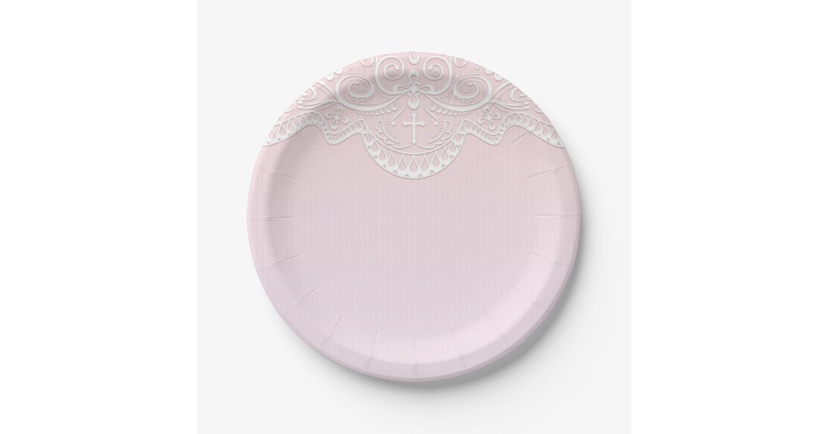 Pink, White Lace, Religious Paper Plates | Zazzle