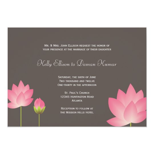 Pink white lotus flowers modern slate gray wedding invitation | Zazzle.com